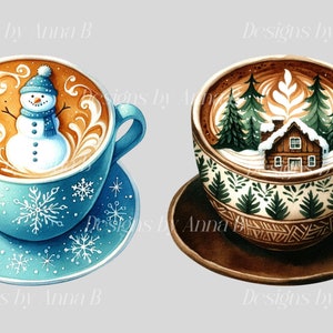Watercolor Festive Latte Clipart, 10 High Quality PNG Files, Christmas ...