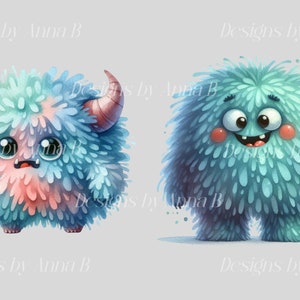 Watercolor Cute Monster Clipart, 12 PNG Files, Blue Creature, Digital ...