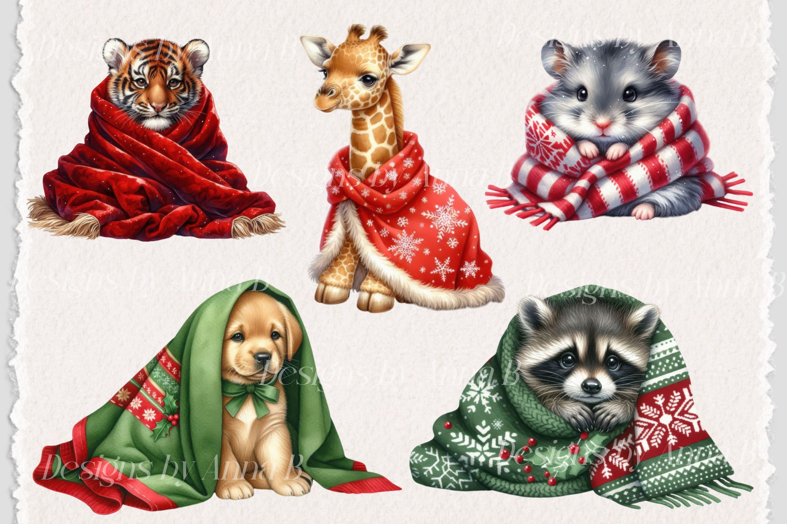 Christmas Animals Clipart: Watercolor Holiday PNG Images (digital ...