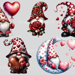 Watercolor Valentines Gnomes Clipart, 25 High Quality PNG Files, Gnome ...