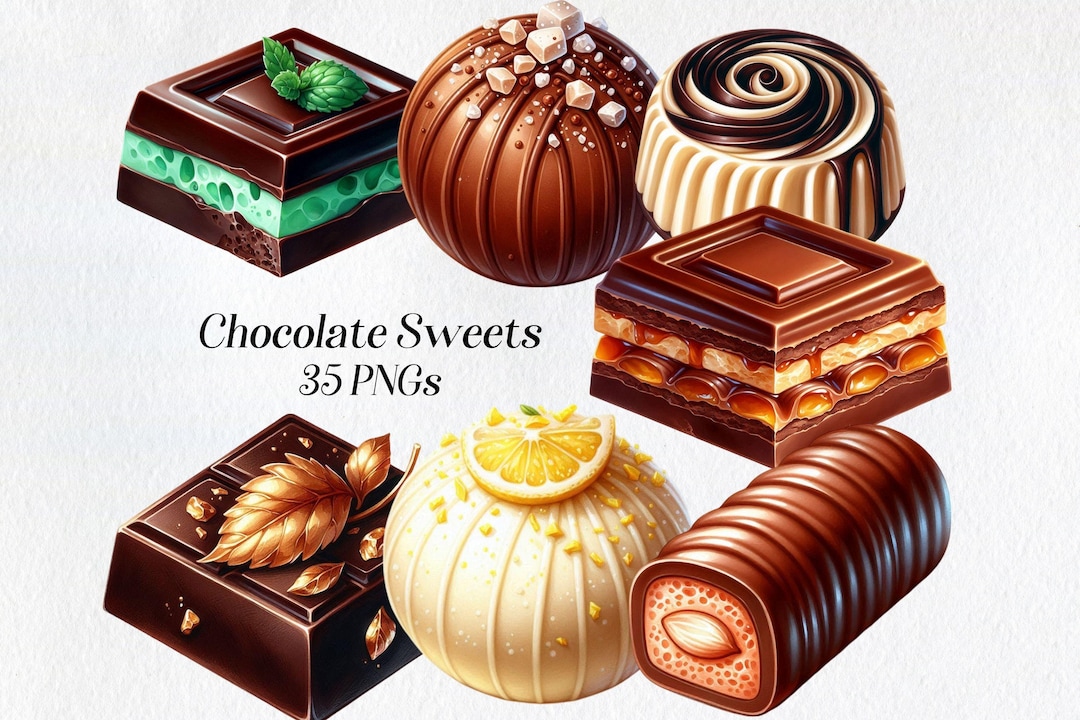 Watercolor Chocolates Clipart: 35 PNG Sweet Treats (digital Download ...