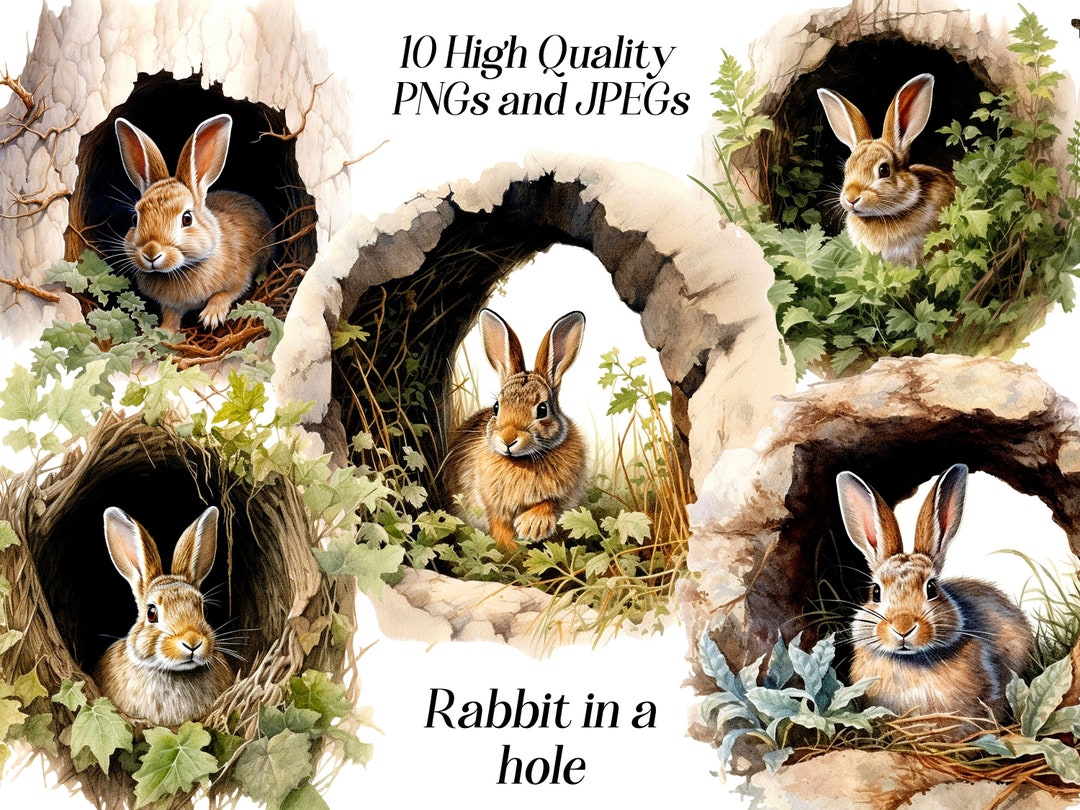 Watercolor Rabbit Clipart, 10 High Quality JPEG and PNG Files, Bunny ...