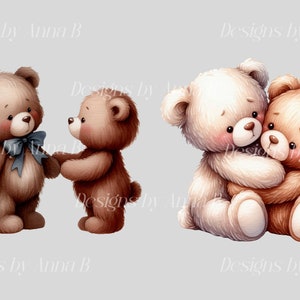Watercolor Hugging Teddy Bears Clipart: Friendship PNG Images (digital ...