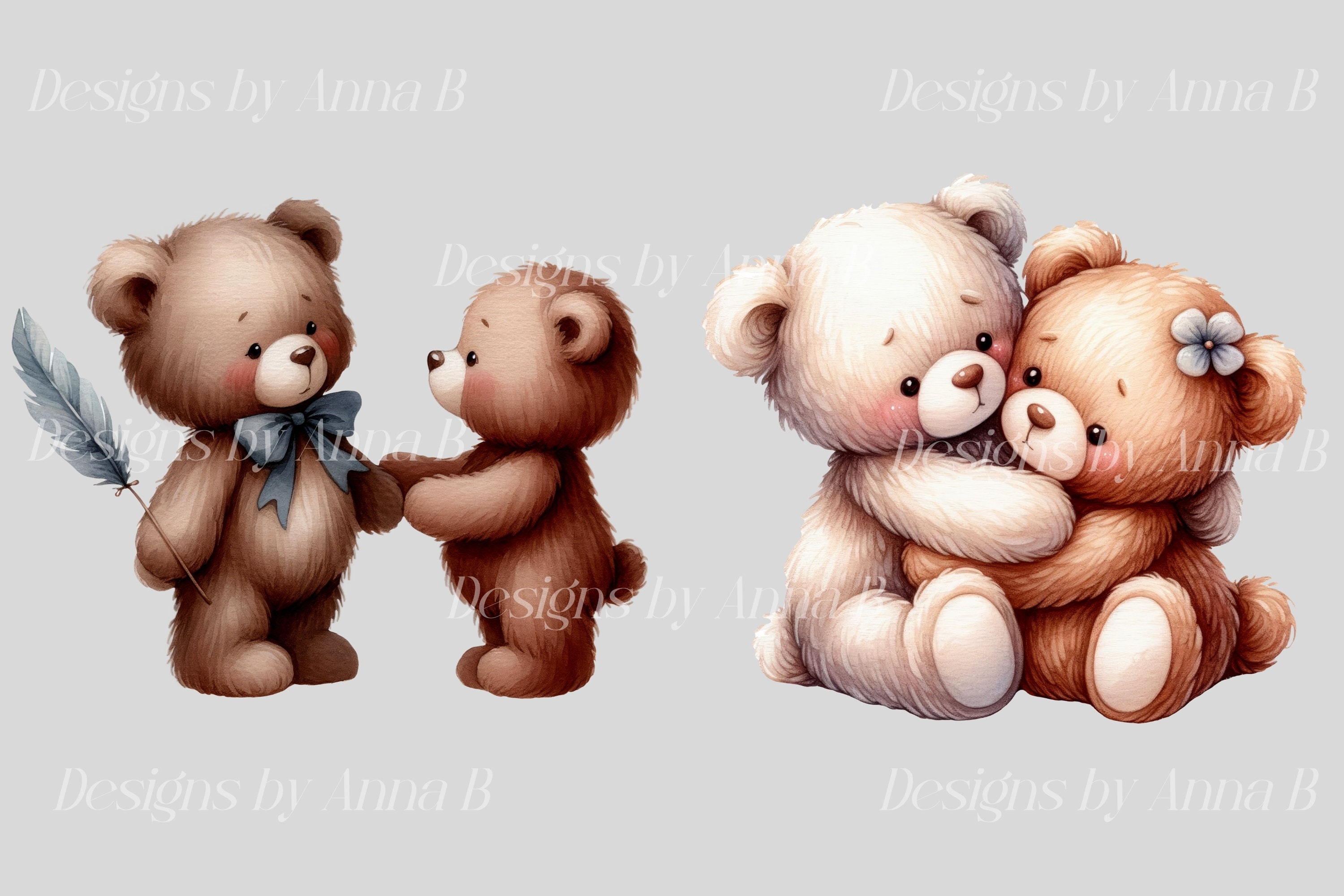 Watercolor Hugging Teddy Bears Clipart: Friendship PNG Images (digital ...