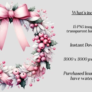 Watercolor Pastel Pink Christmas Clipart: 15 PNG Graphics (digital ...