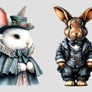 Watercolor Victorian Bunny Clipart, 10 High Quality PNG Files ...