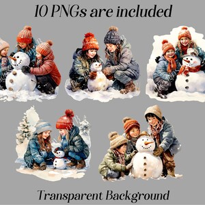 Watercolor Kids Building Snowman Clipart, 10 High Quality JPEG and PNG ...