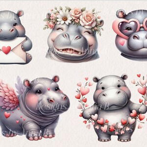 Watercolor Hippo Clipart, Valentine's Day Animals (digital Download) - Etsy