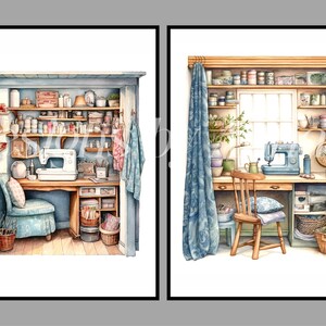 Watercolor Sewing Room Clipart, 10 High Quality JPEG and PNG Files ...