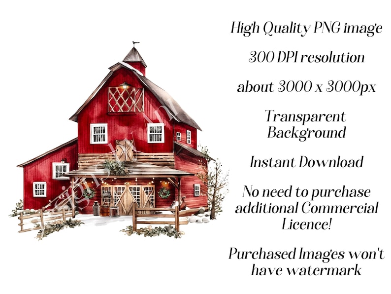 Watercolor Red Barn Clipart: Rural Farmhouse PNG Graphics (35 Files) - Etsy