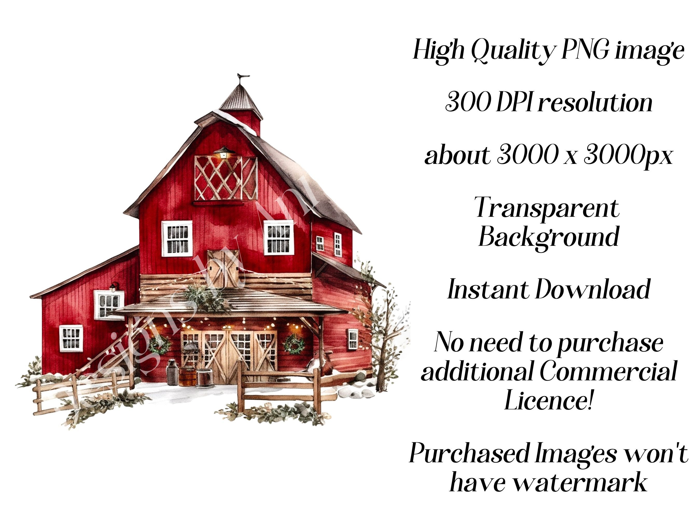 Watercolor Red Barn Clipart: Rural Farmhouse PNG Graphics (35 Files) - Etsy