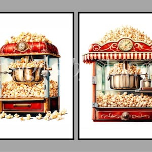 Watercolor Popcorn Machine Clipart, 10 High Quality JPEG and PNG Files ...