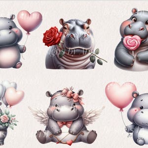 Watercolor Hippo Clipart, Valentine's Day Animals (digital Download) - Etsy