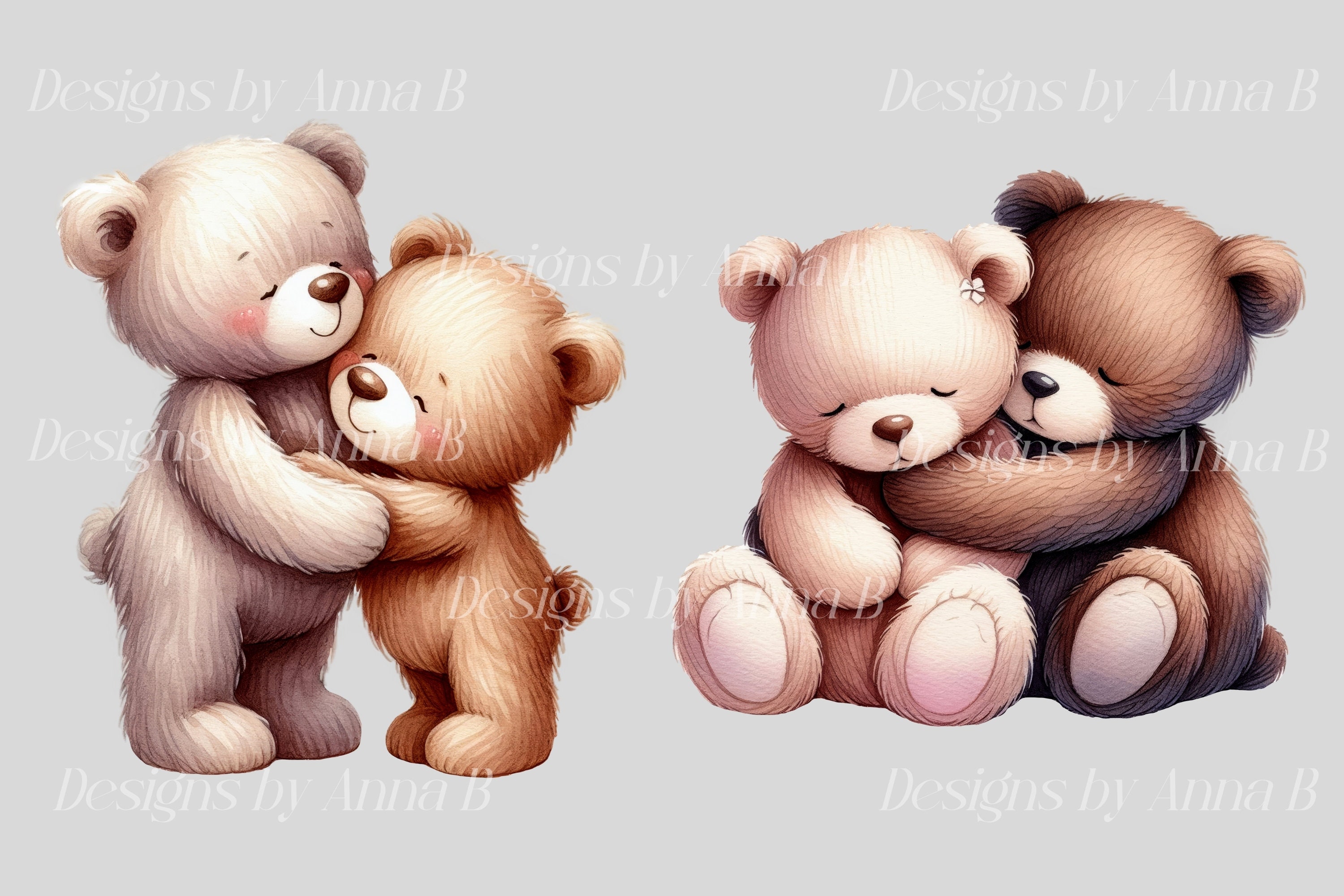 Watercolor Hugging Teddy Bears Clipart: Friendship PNG Images (digital ...