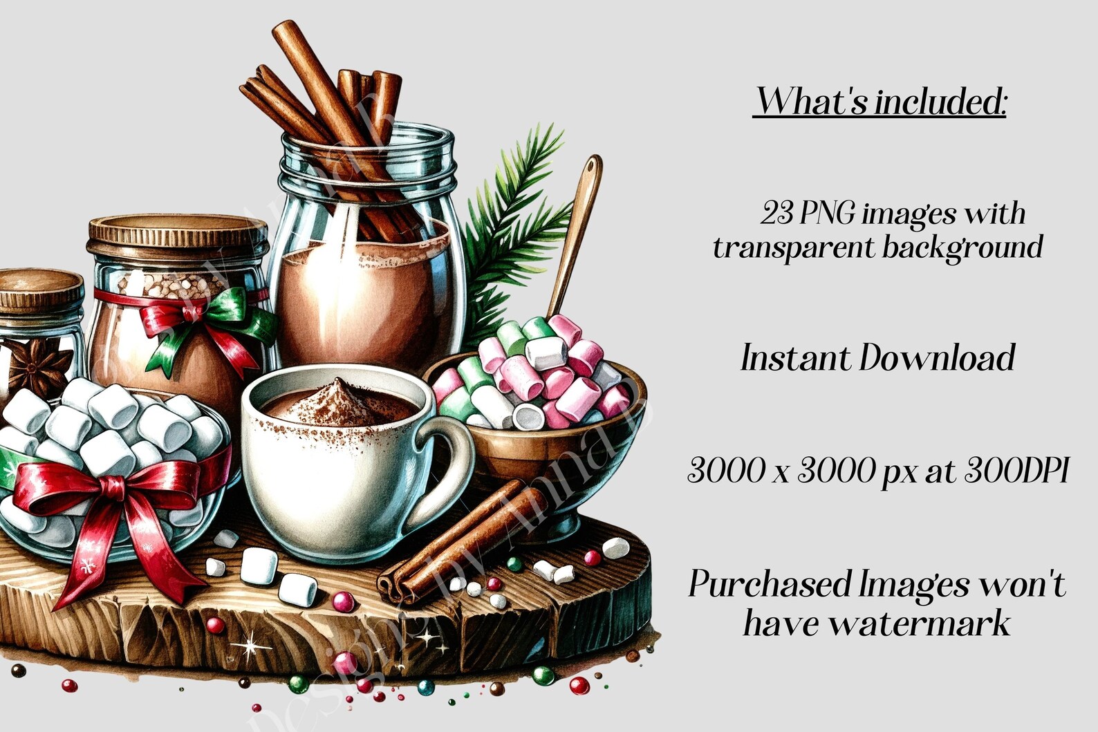 Watercolor Christmas Hot Chocolate Clipart: Festive PNG Graphics (23 ...