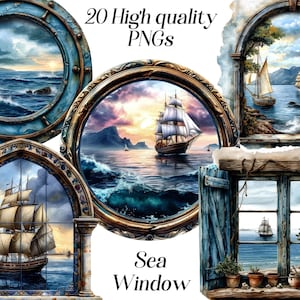 Sea Window Clipart: Nautical Ocean View PNG Graphics (digital Download ...