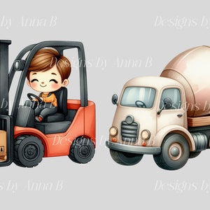 Watercolor Cute Construction Vehicles Clipart, 10 PNG Files, Building ...