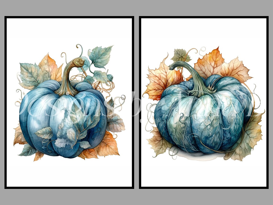Watercolor Blue Pumpkins Clipart: Cottagecore Printables (JPEG, PNG) - Etsy