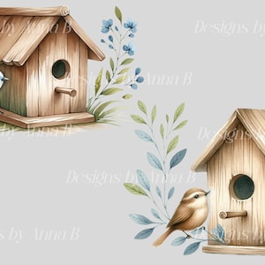 Watercolor Bird House Clipart: Rustic Spring Garden Pngs (digital ...