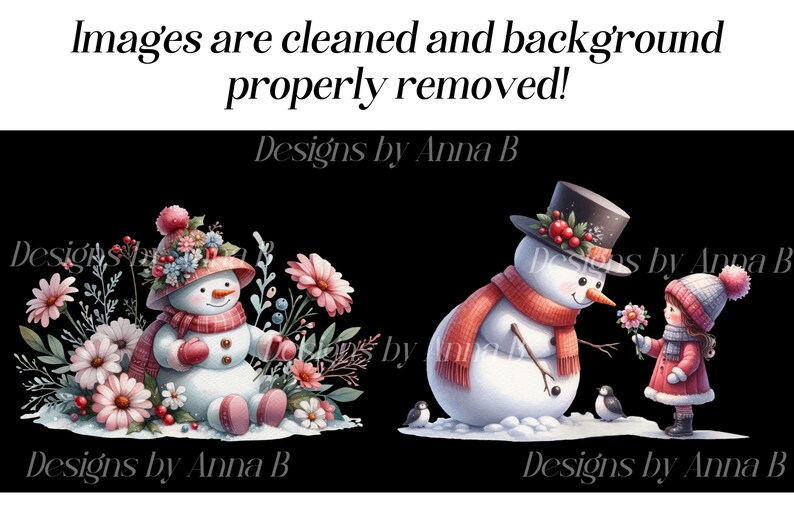 Snowman With Flowers Watercolor Clipart: 30 PNG Images (digital ...