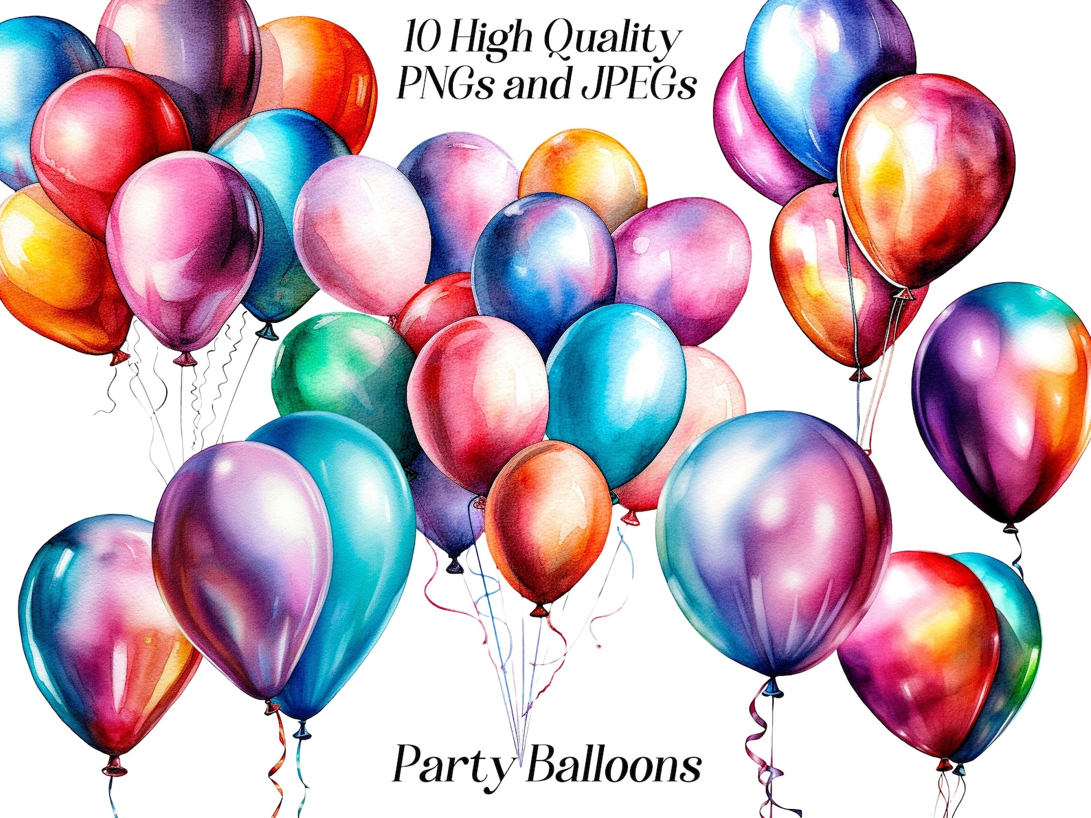 Watercolor Party Balloons Clipart: Celebration Decor (digital Download ...