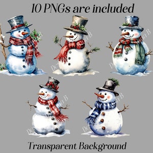 Watercolor Snowman Clipart, 10 High Quality JPEG and PNG Files, Xmas ...