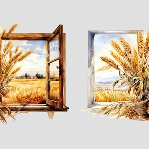 Watercolor Window Wheat Clipart: Harvest Bakery Decor (PNG Files) - Etsy