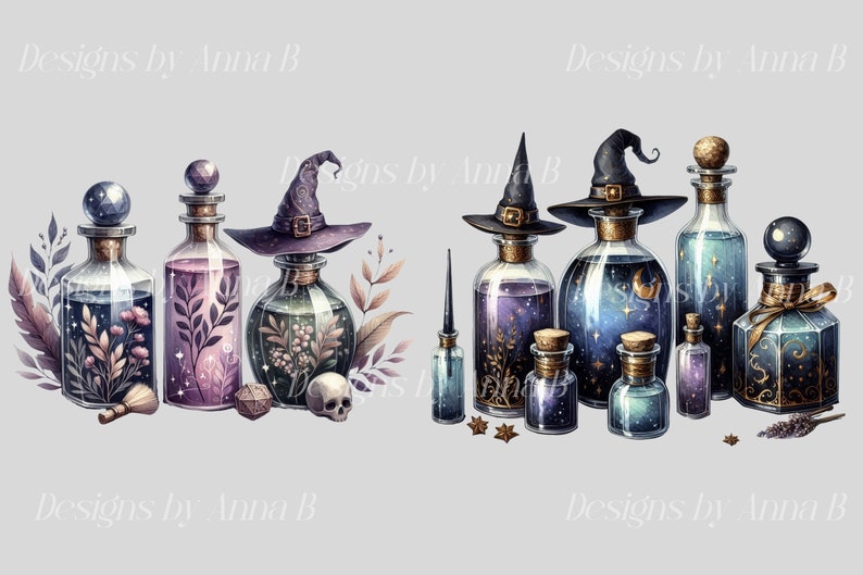 Watercolor Witches Potions Clipart: Fantasy Magic PNG (digital Download ...