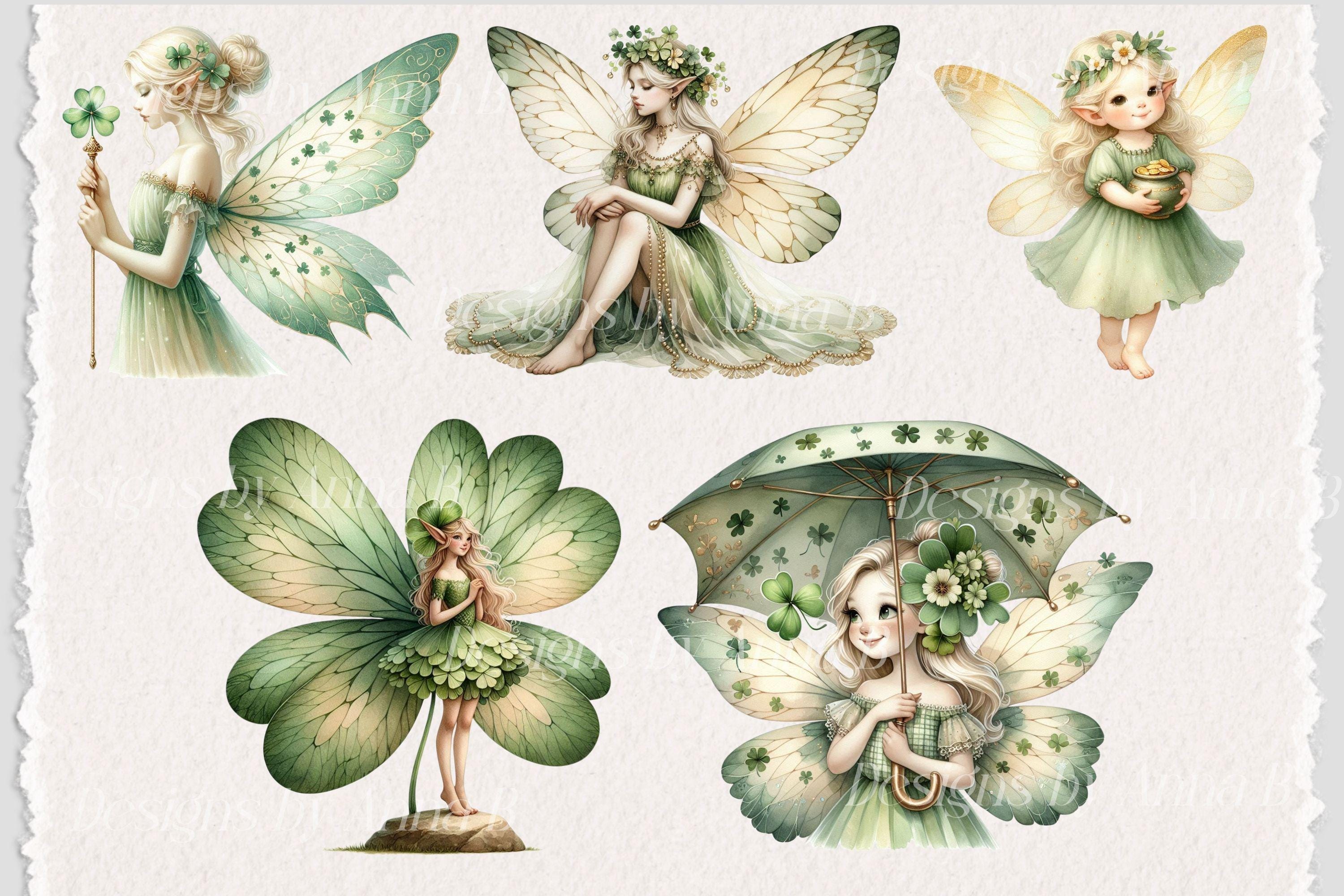 St Patrick's Day Fairy Clipart: Watercolor Shamrock PNG (digital ...