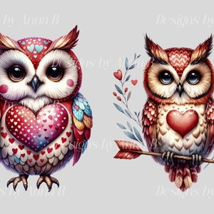 Owl With Hearts Clipart, Valentine Owl Clip Art, Png, Woodland Bird ...
