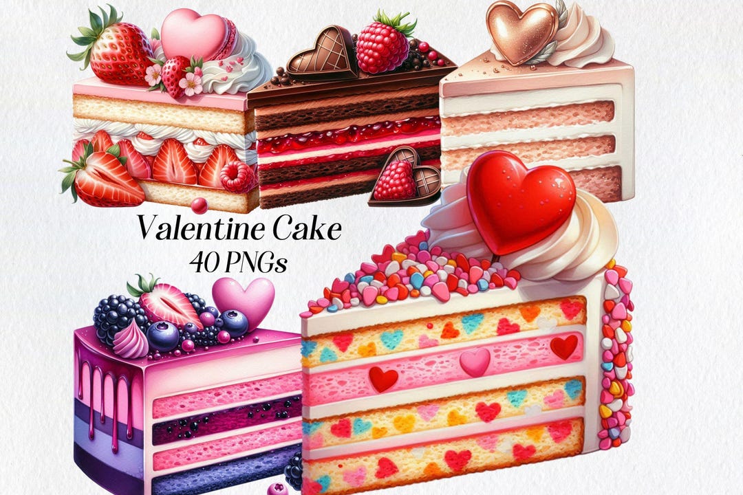 Valentine Cake Clipart, Watercolor Dessert Clip Art, Png, Cake With ...
