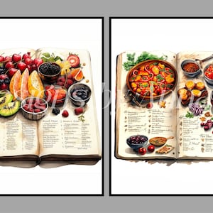 Watercolor Recipe Book Clipart: Kitchen Food Art (JPEG, PNG) - Etsy