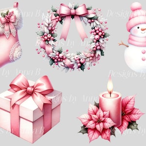Watercolor Pastel Pink Christmas Clipart: 15 PNG Graphics (digital ...