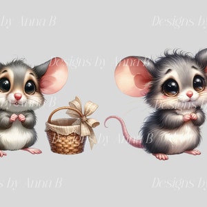 Watercolor Mouse With Basket Clipart, 12 PNG Files, Cute Mouse, Mice ...