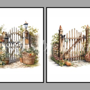 Watercolor Rustic Gates Clipart, 10 High Quality JPEG and PNG Files ...