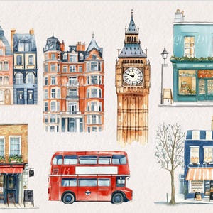 Watercolor London Clipart – City Landmarks PNG Set (digital Download ...
