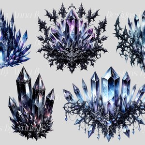Gothic Crystals Clipart, Watercolor Crystals Clip Art, Gems Png, Dark ...