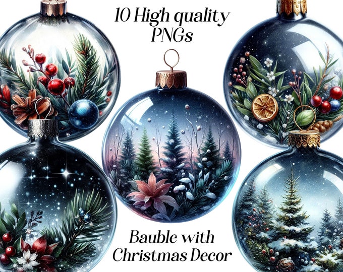 10 Christmas Bauble Clipart | Watercolor Ornaments PNG Set | Holiday ...