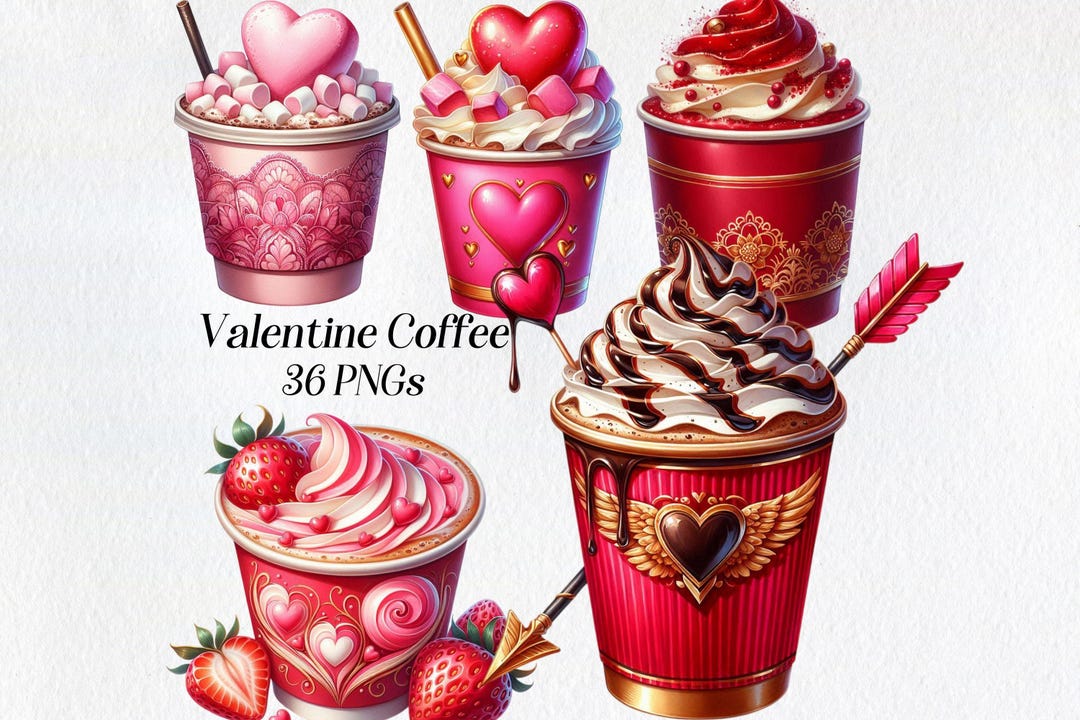 Valentine Coffee Clipart, Watercolor Frappuccino Clip Art, Png, Pink ...