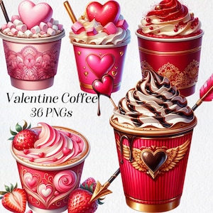 Valentine Coffee Clipart: Watercolor Frappuccino Pngs (digital Download ...