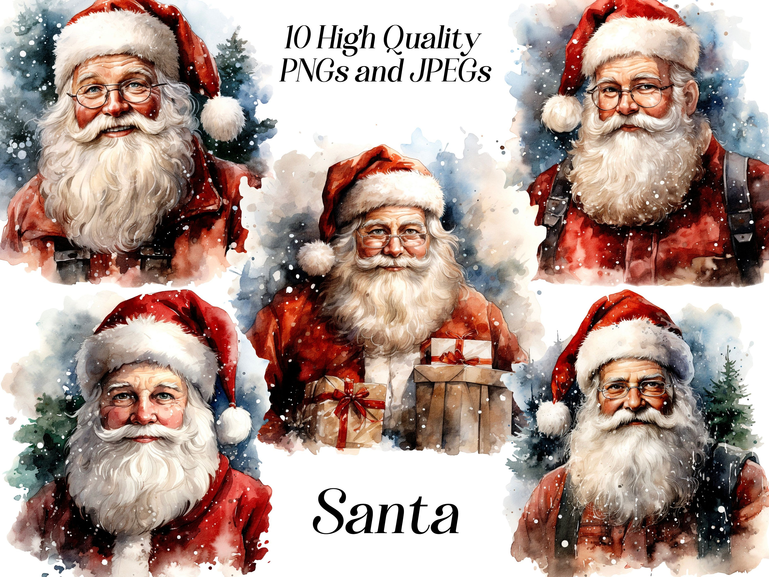 Watercolor Santa Clipart: Christmas PNG & JPEG Files (digital Download ...
