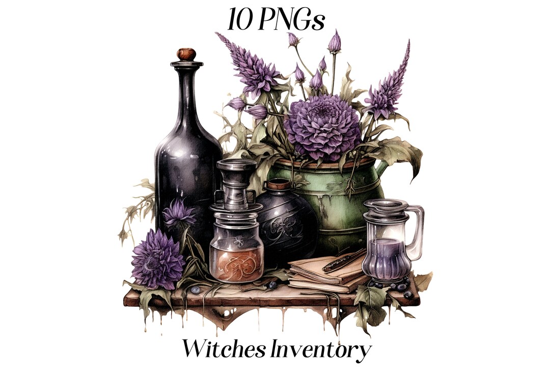 Watercolor Witches Inventory Clipart, 10 High Quality PNG Files ...