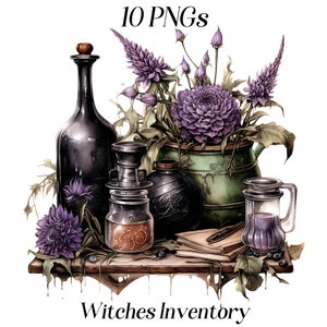 Watercolor Witches Inventory Clipart, 10 High Quality PNG Files ...