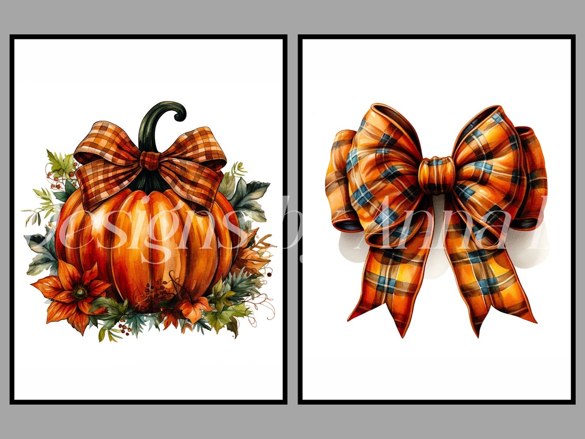 Watercolor Plaid Pumpkin Clipart: Fall Autumn PNG JPEG Files (digital ...