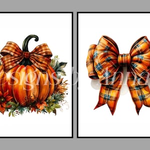 Watercolor Plaid Pumpkin Clipart: Fall Autumn PNG JPEG Files (digital ...