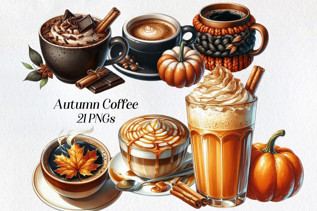 Autumn Coffee Clipart, Fall Clipart, Pumpkin Spice, Watercolor Drink ...