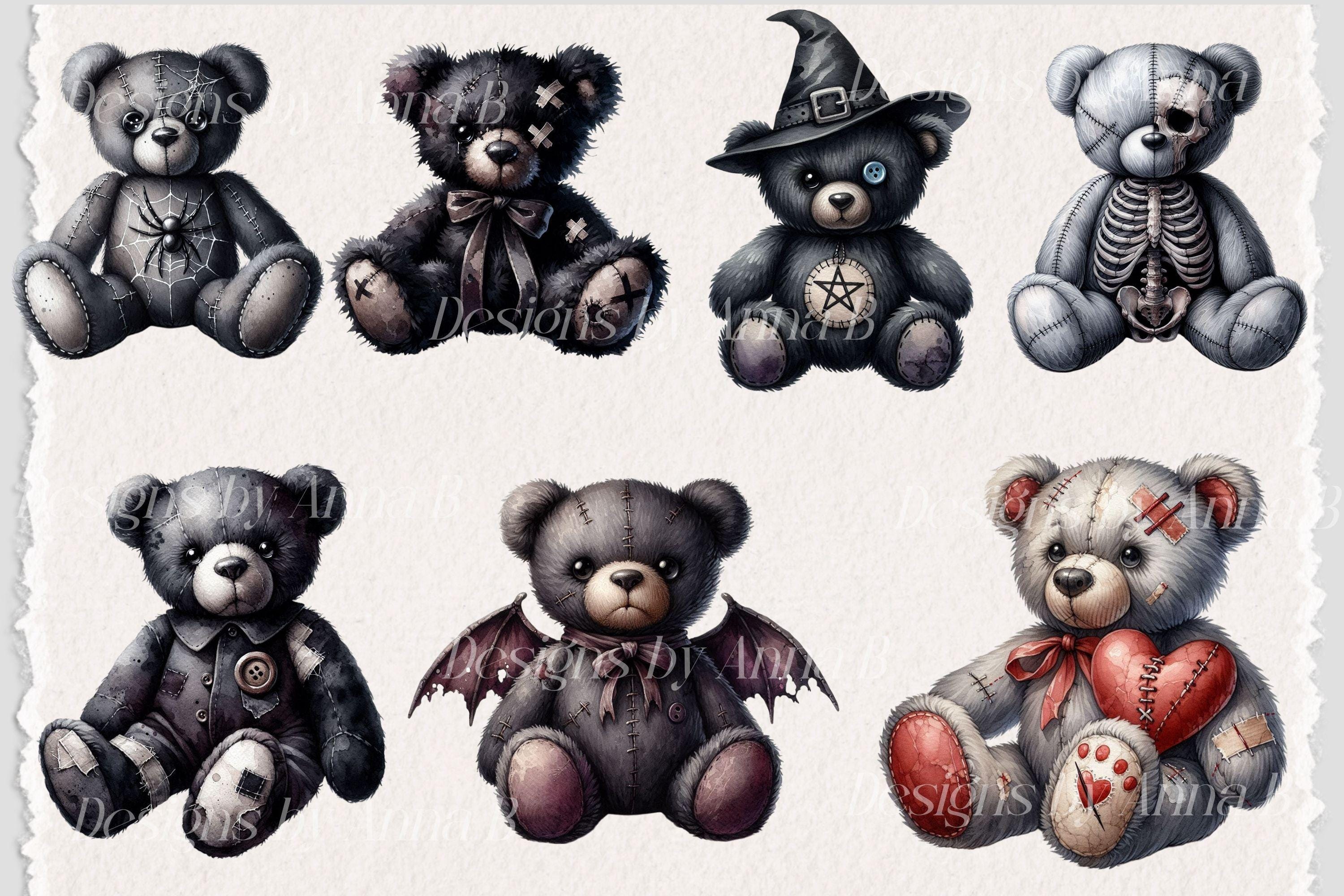 Gothic Teddy Bear Clipart: Watercolor Goth Bear Pngs (digital Download ...