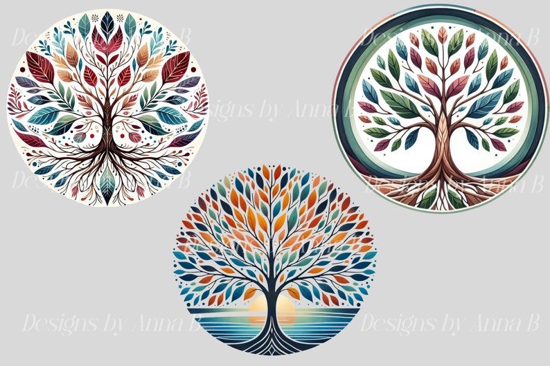 Watercolor Tree of Life Clipart: Boho Circle Frame (13 PNG Files) - Etsy