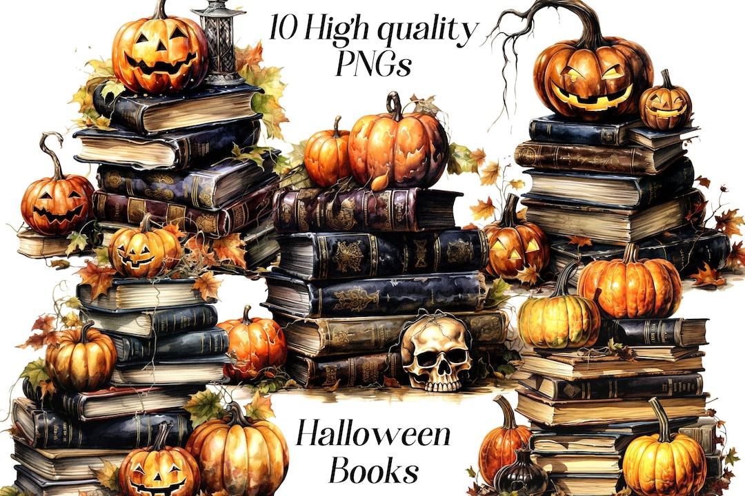 Halloween Books Clipart, Stack of Books, Spooky, Witchy Books, Magic ...