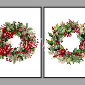 Watercolor Christmas Wreath Clipart: Holiday PNG & JPEG Files (digital ...